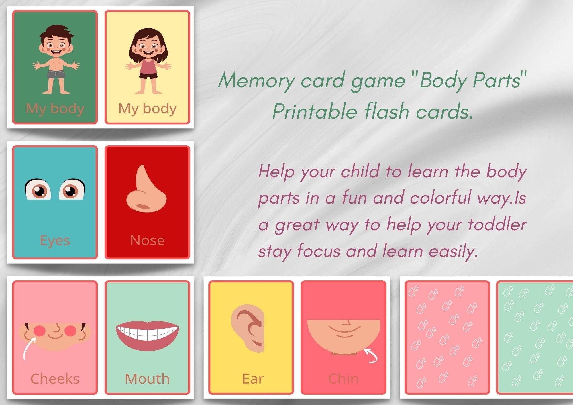 Memory Cards|printable Kids Game|body Parts|instant Download|play and ...