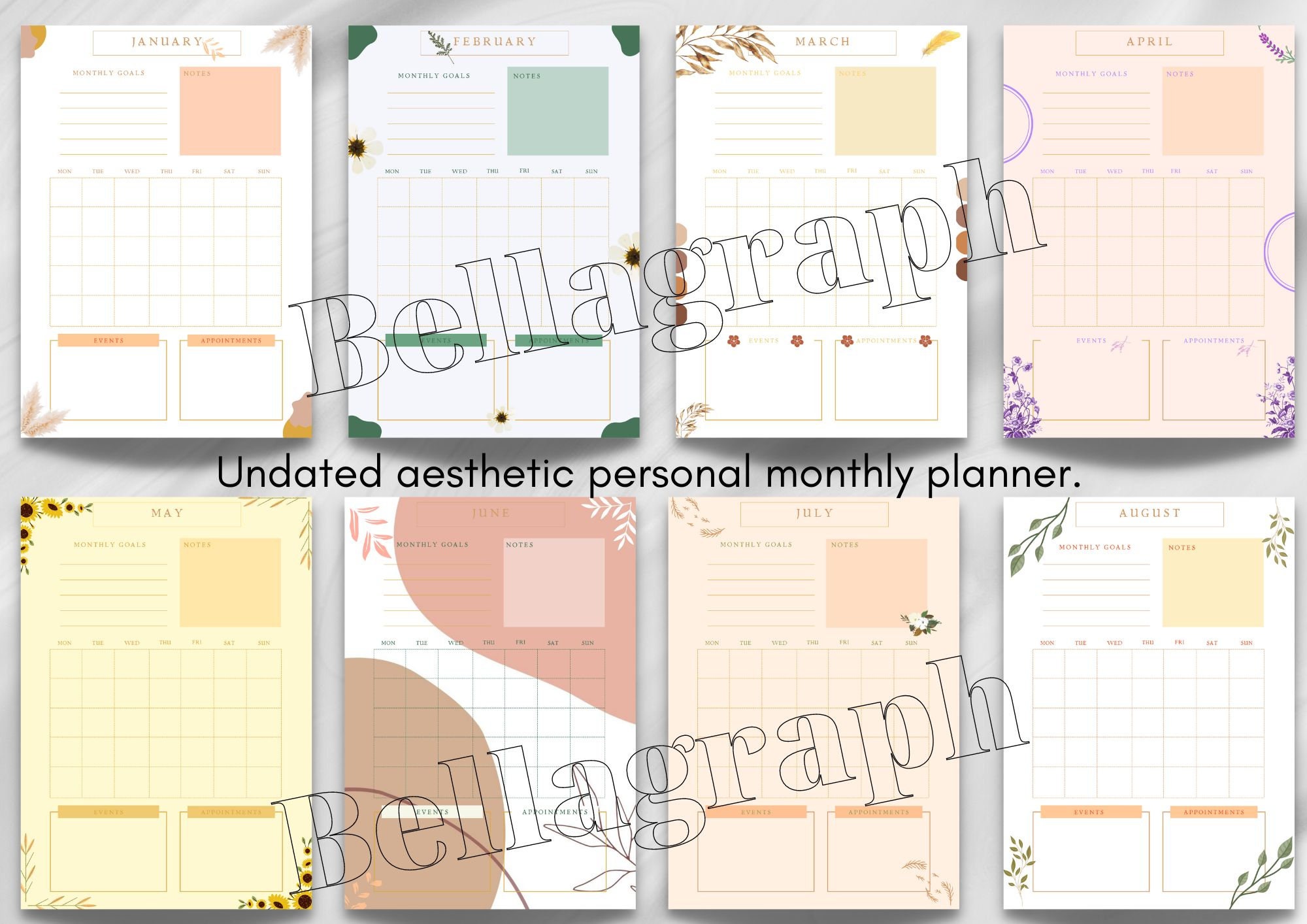 Printable Monthly Personal Planneraesthetic Calendarundated Plannersize ...
