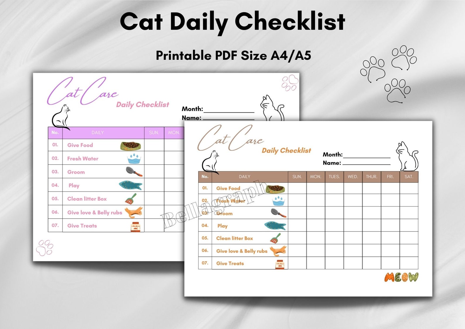 Daily Cat Care Chart,cat Care Checklist,cat Feeding Planner,printable ...