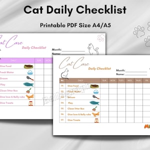 Daily Cat Care Chart,cat Care Checklist,cat Feeding Planner,printable ...