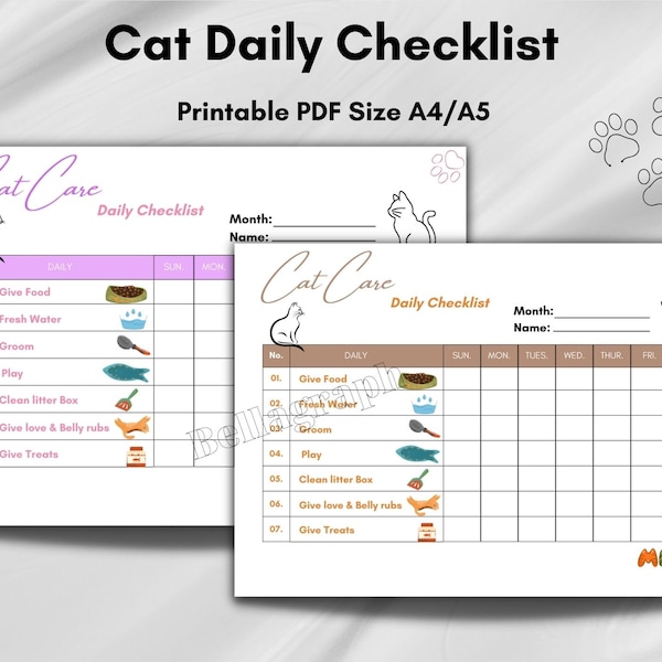 Cat Care Checklist - Etsy