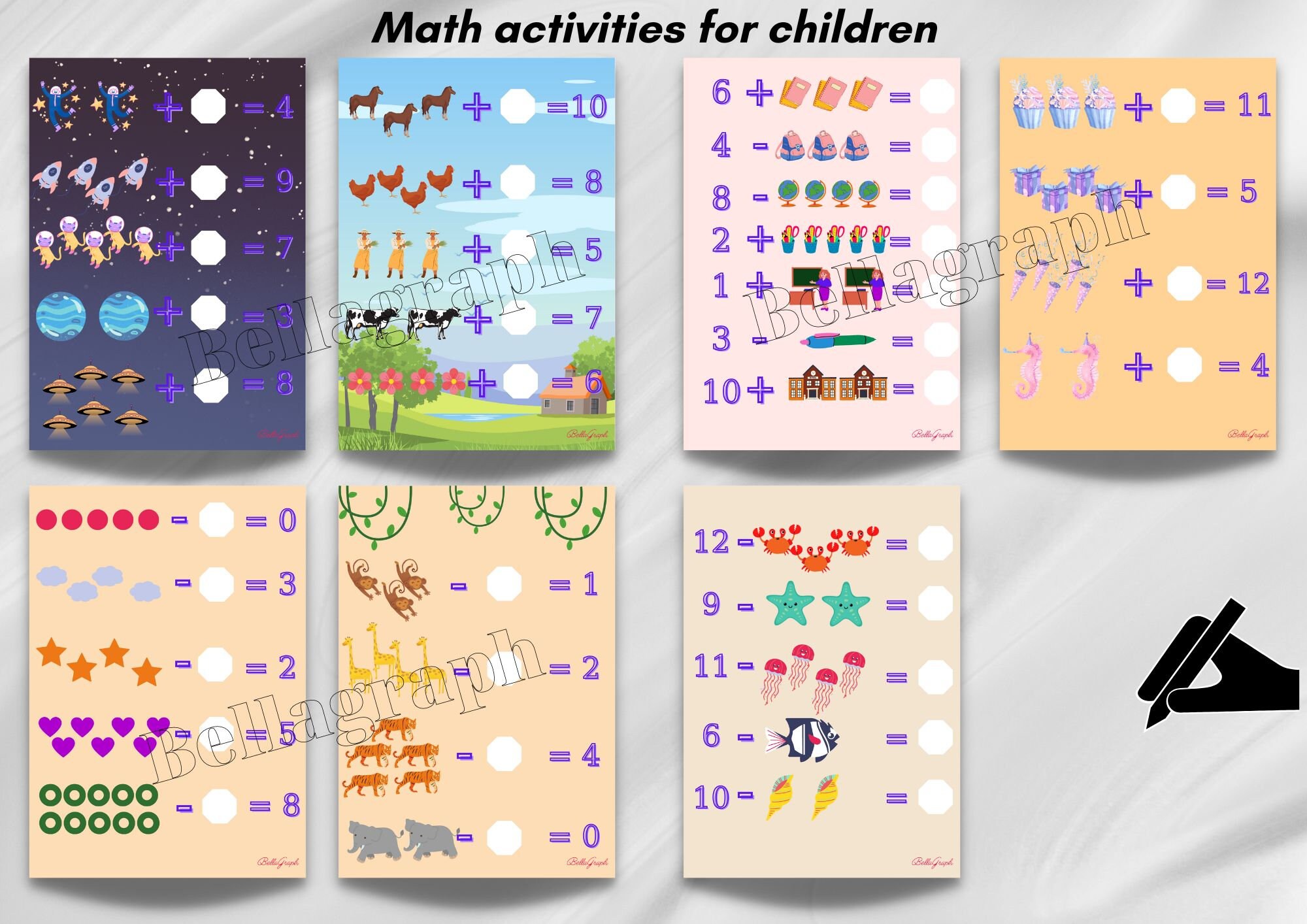 Colorful Themed Math Exercises for Children|math Activities|printable ...