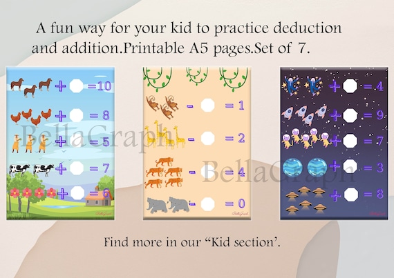 Colorful Themed Math Exercises for Childrenmath - Etsy