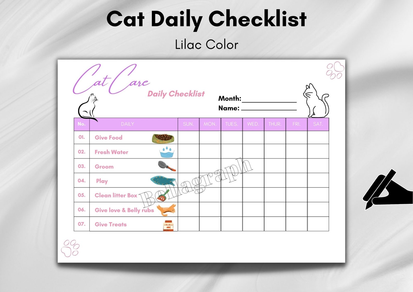 Daily Cat Care Chart,cat Care Checklist,cat Feeding Planner,printable Pet Organizer Tracker - Etsy