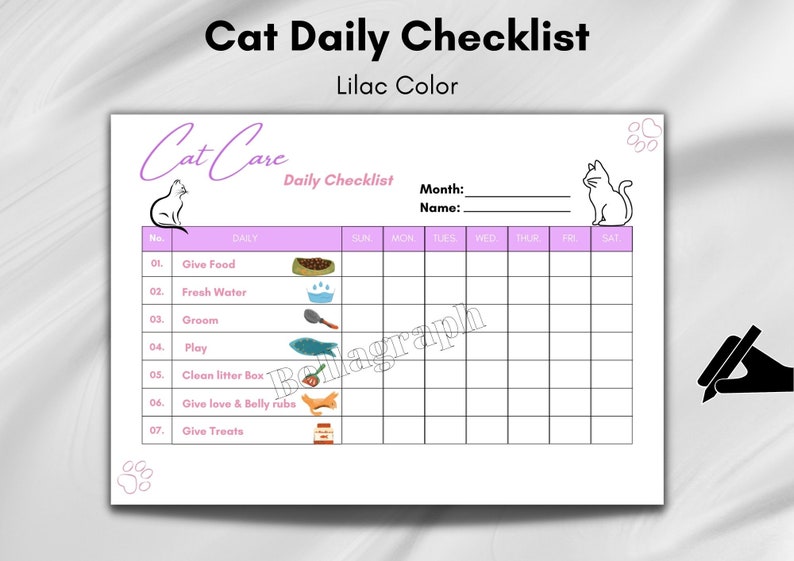 Daily Cat Care Chart,cat Care Checklist,cat Feeding Planner,printable ...