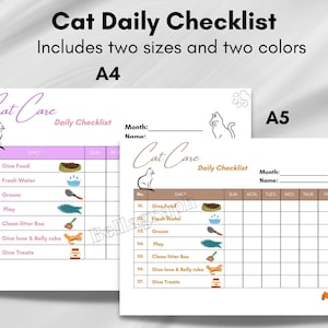 Daily Cat Care Chart,cat Care Checklist,cat Feeding Planner,printable ...