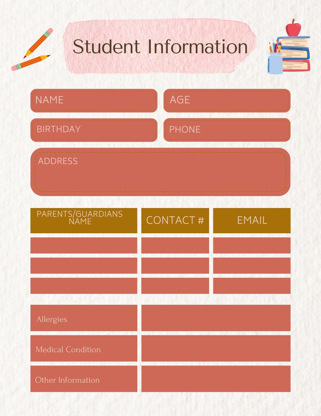 Student Information Page for Teachers and Parents - Etsy