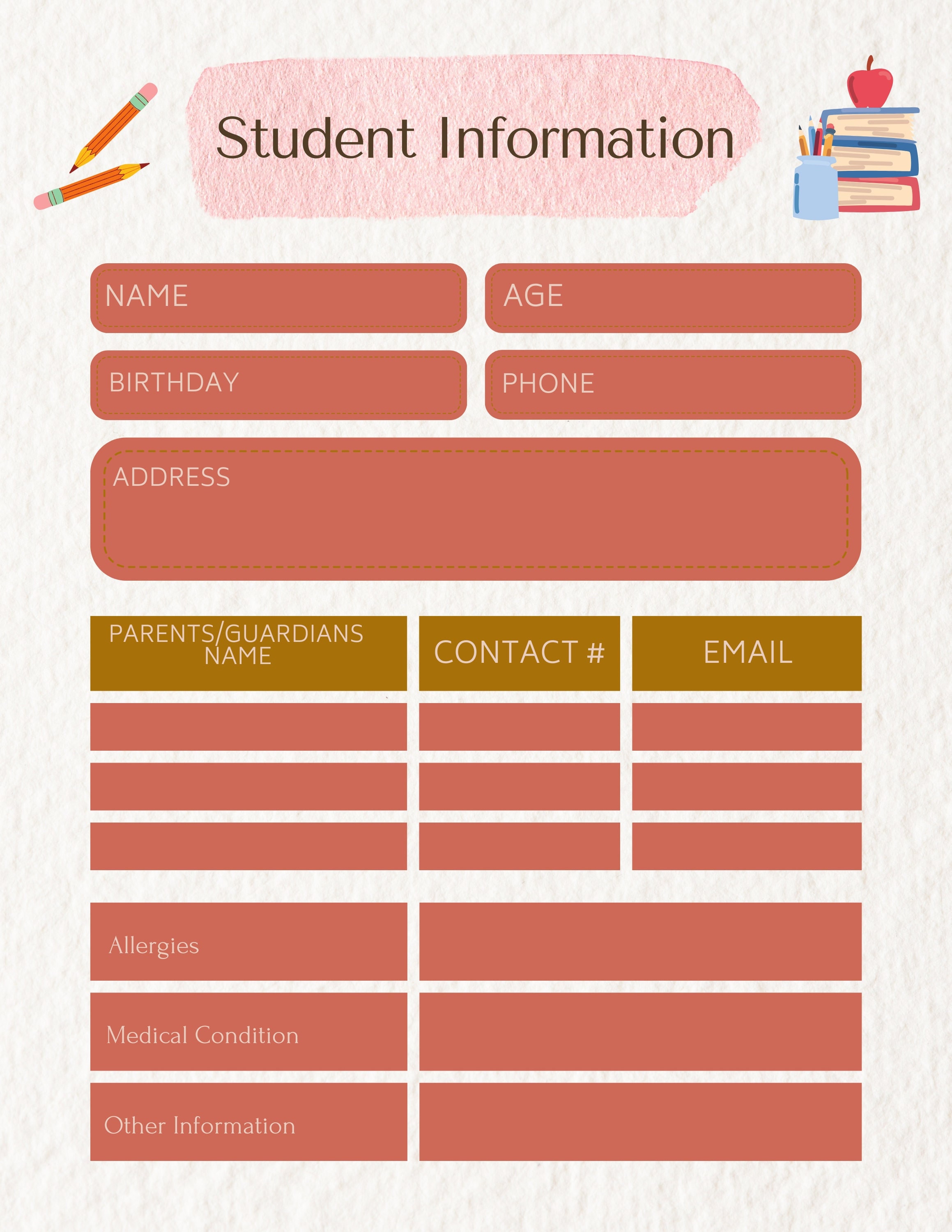 Student Information Page for Teachers and Parents - Etsy