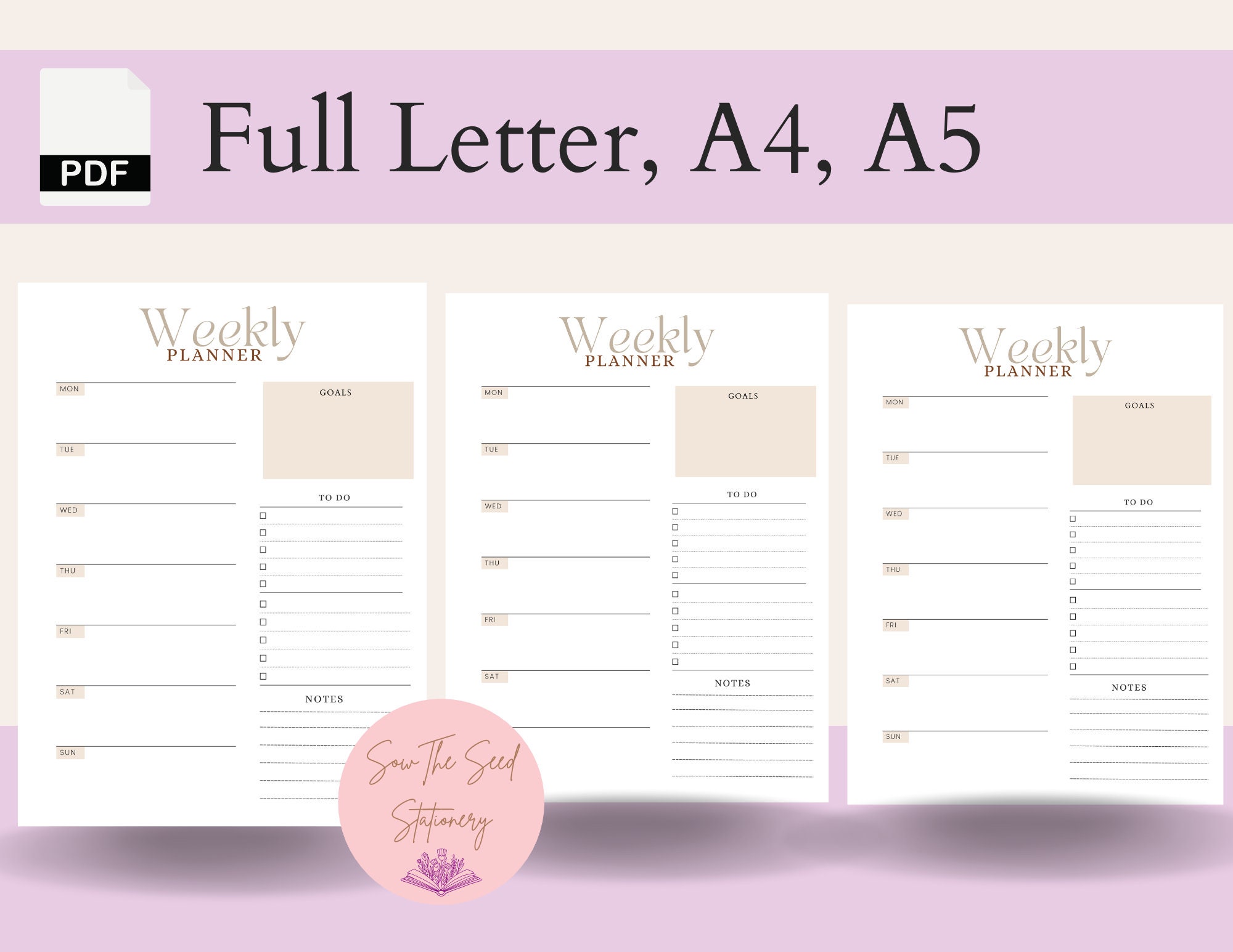 A5 Weekly Planner Printable Weekly Planner Weekly Planner - Etsy
