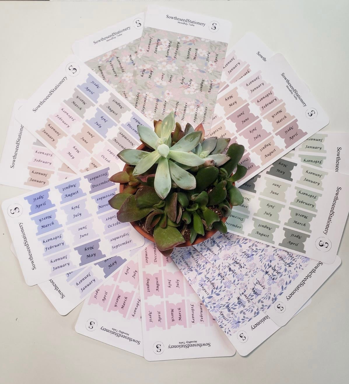 Monthly Tab Stickers, Floral Green Tabs, Planner Tabs, Periwinkle Tab ...