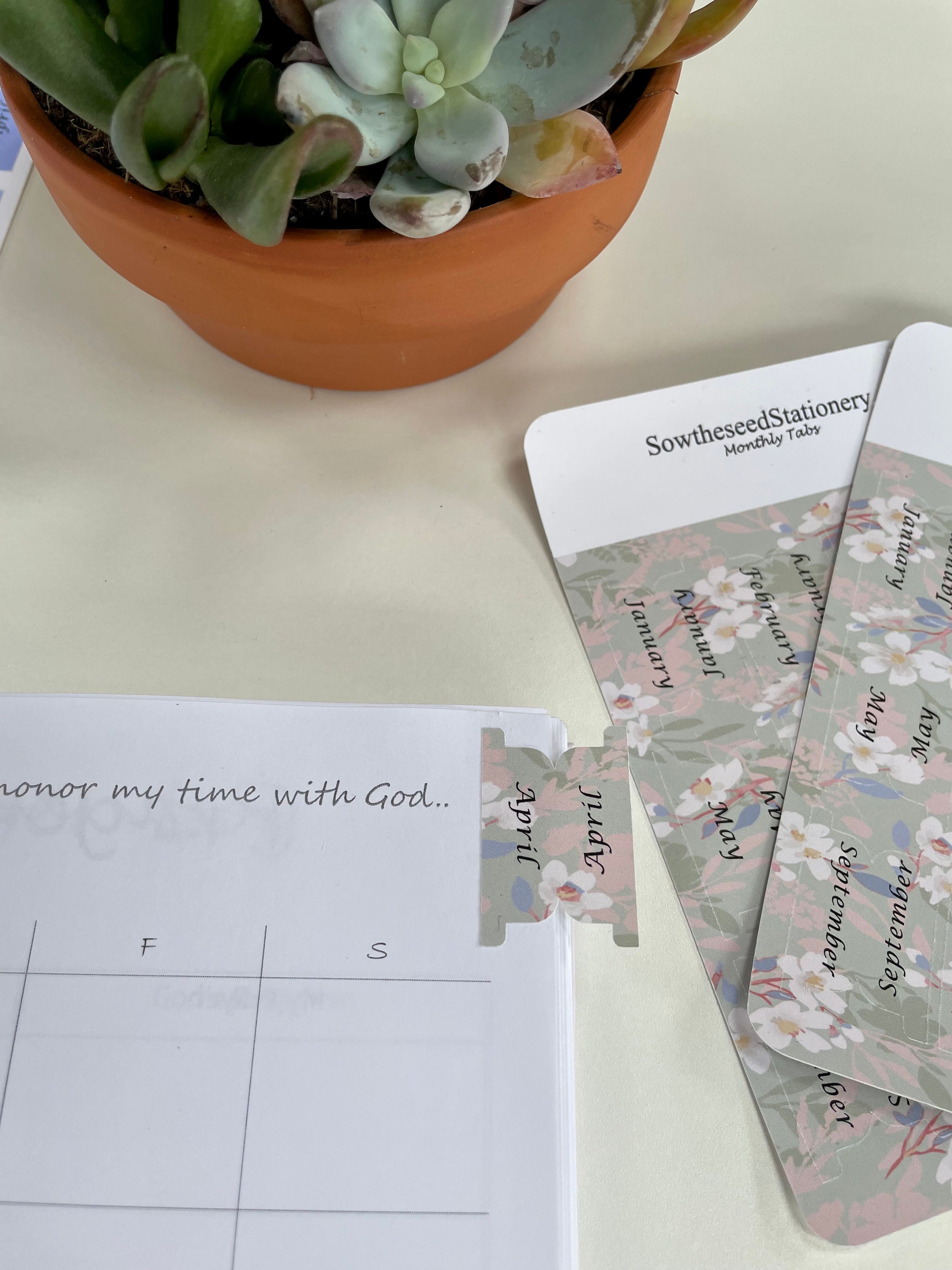 Monthly Tab Stickers, Floral Green Tabs, Planner Tabs, Periwinkle Tab ...