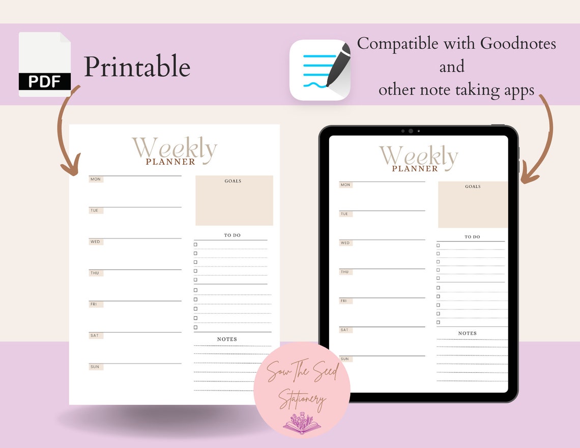 A5 Weekly Planner Printable Weekly Planner Weekly Planner - Etsy