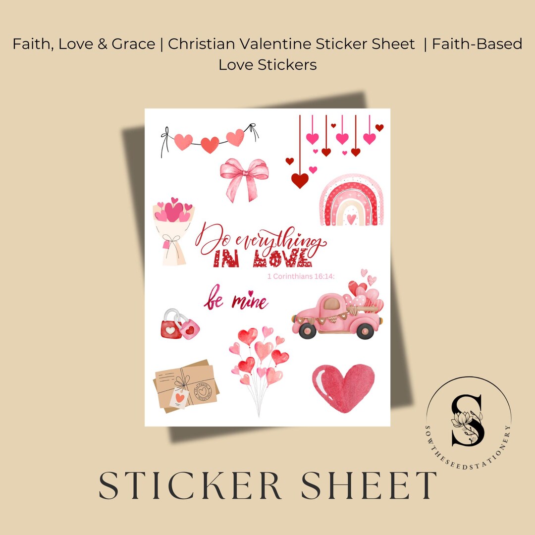 Pink Christian Valentine Stickers Faith-based Love Stickers Bible Verse ...