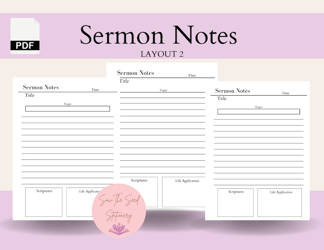 Sermon Notes, Sermon Notes Pdf, Printable Notes, Digital Sermon Notes ...