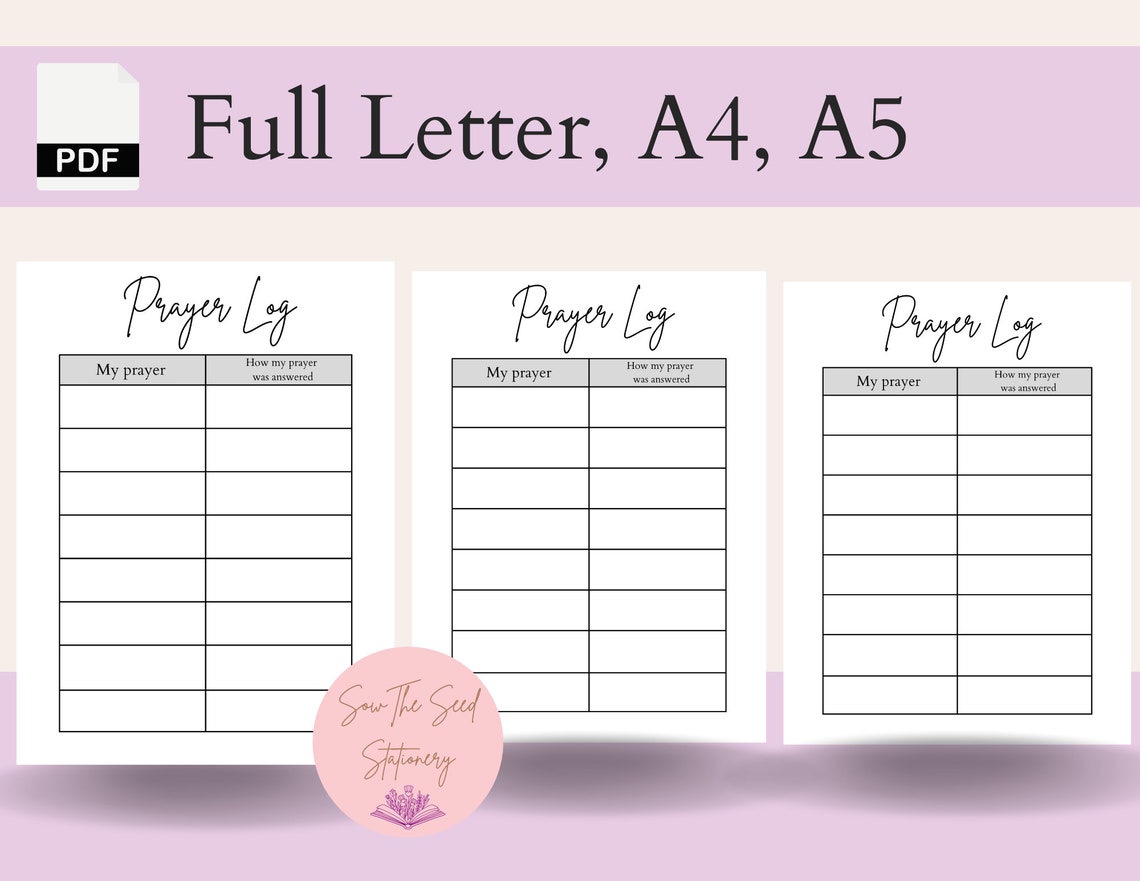 Prayer Log, Printable Prayer Log, Daily Prayer, A5, A4, Full Size ...