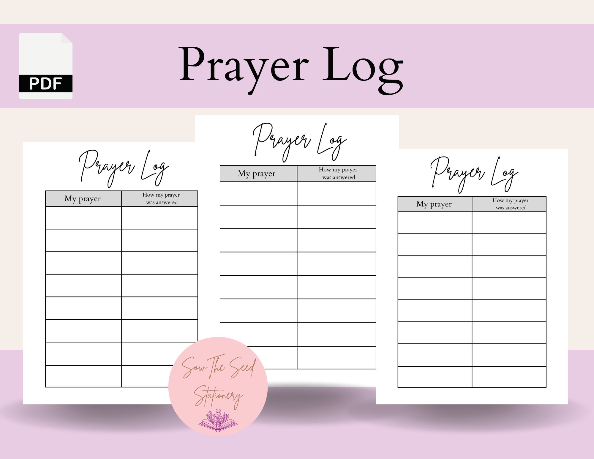 Prayer Log, Printable Prayer Log, Daily Prayer, A5, A4, Full Size ...