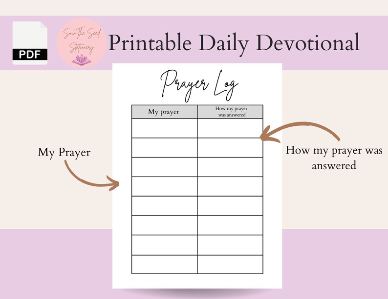 Prayer Log, Printable Prayer Log, Daily Prayer, A5, A4, Full Size ...