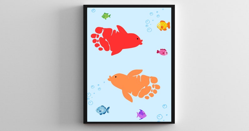 Fish Footprint Art, Ocean Footprint Art, Infant Footprint Art, Digital ...