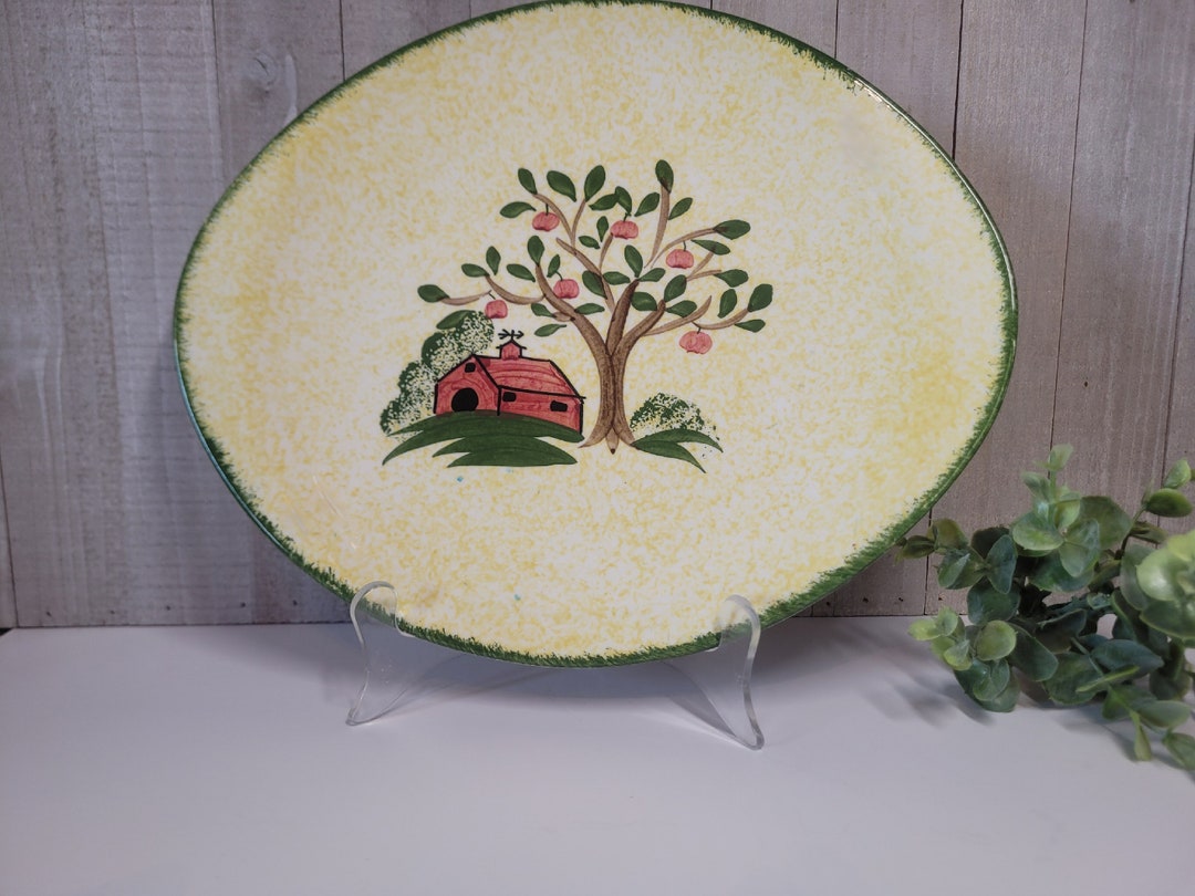 Blue Ridge Pottery Weathervane Platter-hand Painted Red Barn Pattern ...