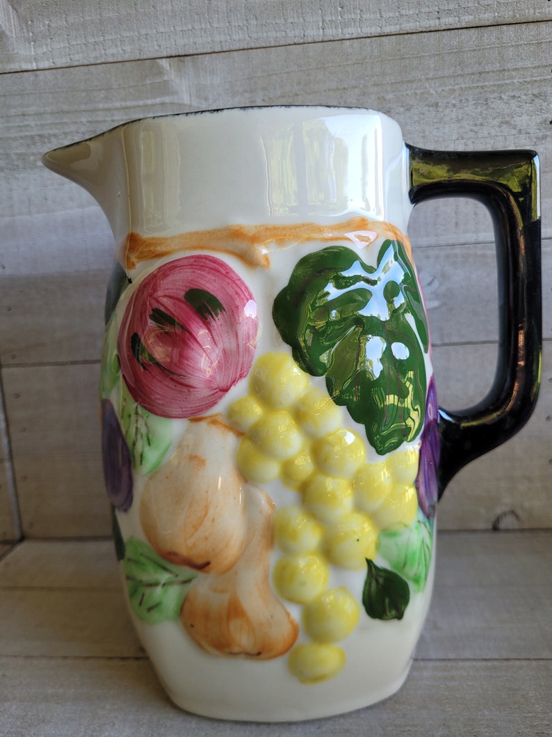 Vintage Sculptured Fruit Pitcher by Blue Ridge Pottery 7.5 Inches High ...