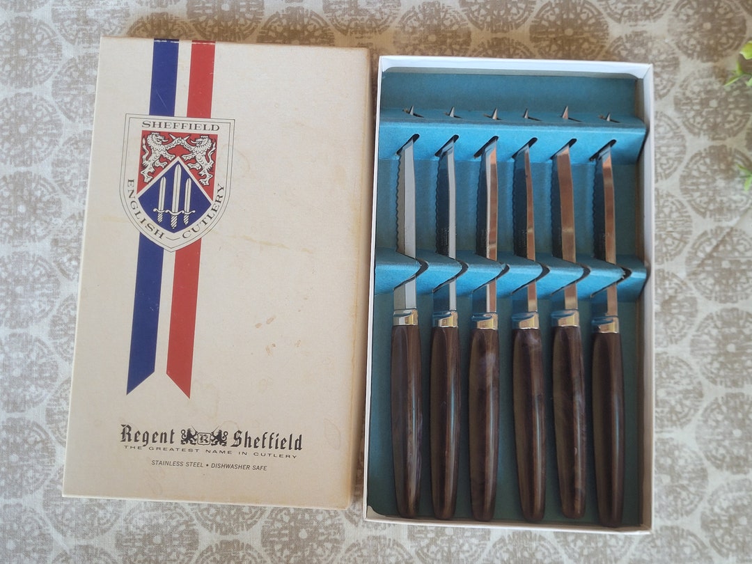 Classic Sheffield Steel Steak Knives With Brown Plastic Handles ...