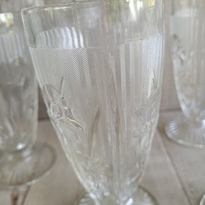 Gorgeous Vintage Footed Water Glasses-jeannette Iris and Herringbone Pattern, Pressed Glass - Etsy