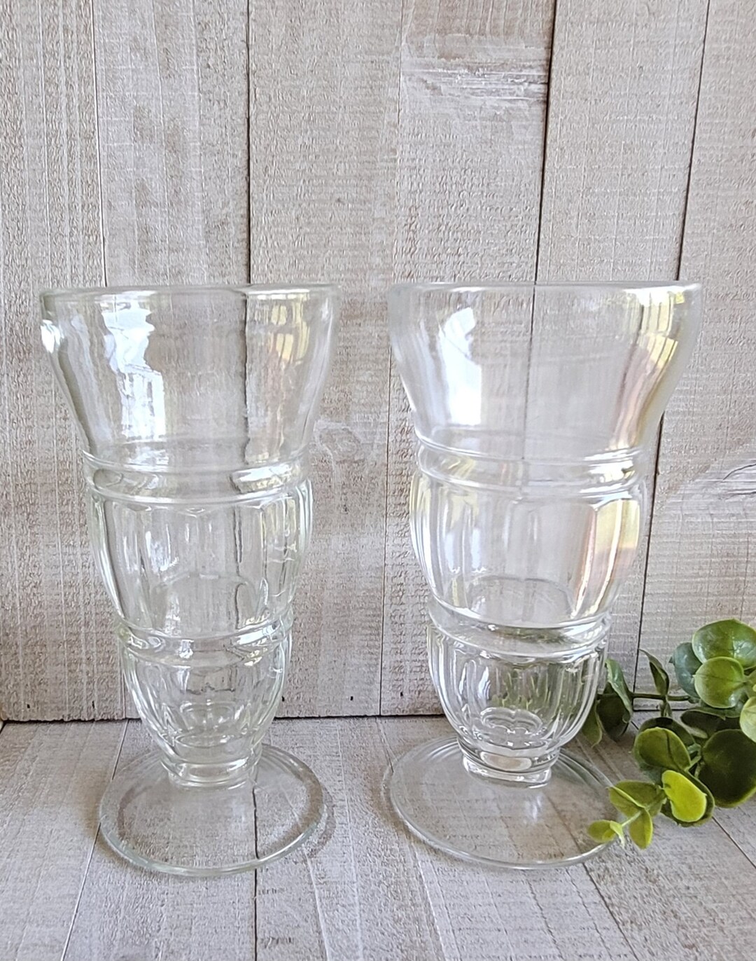 Vintage Footed Glassware - Set of 2 Banded Ice Cream Parlor Sundae ...