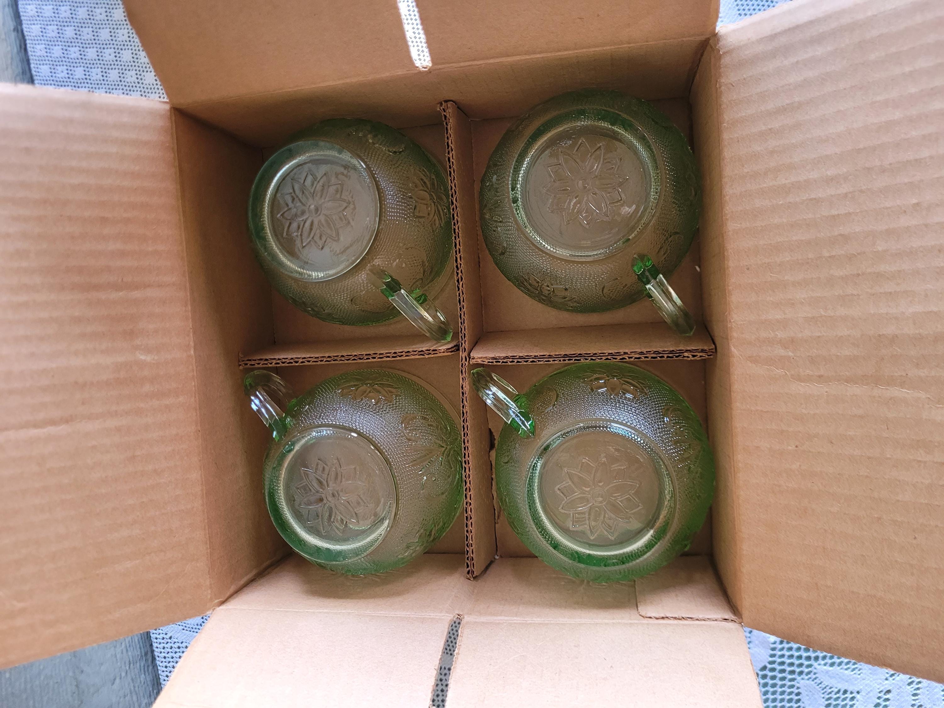 Vintage Tiara Glass Chantilly Coffee Cups and Saucers, Light Green ...