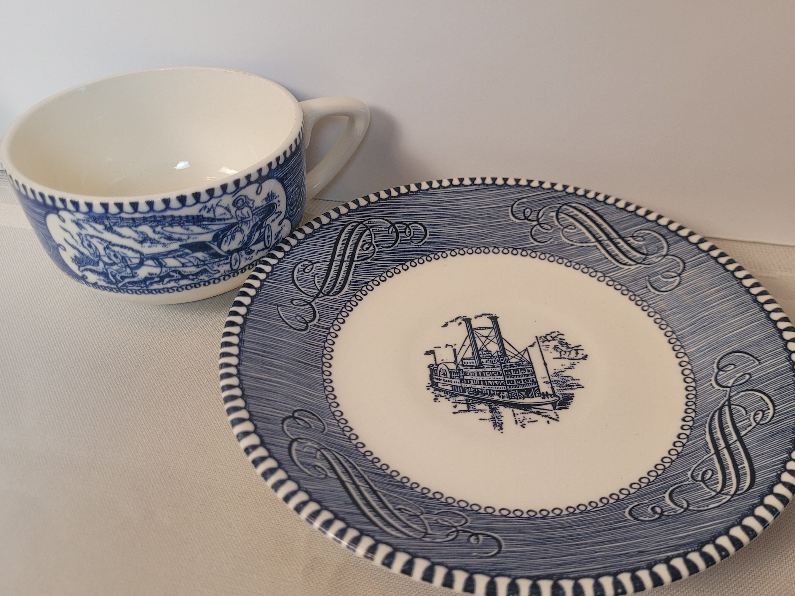 Classic Currier & Ives 6 Piece Place Setting-blue Transferware-various ...