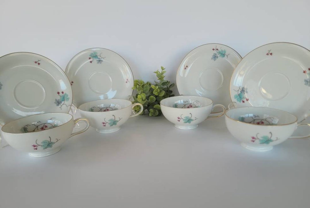 Eschenbach Bavaria Teacup and Saucer Set of 4: Vintage Floral Porcelain ...