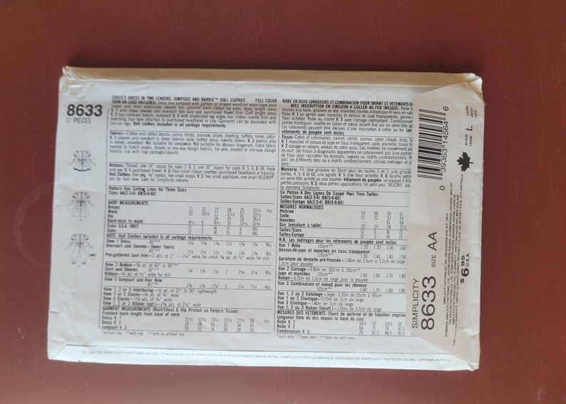 Simplicity Barbie and You Sewing Pattern for Girls and Fashion ...