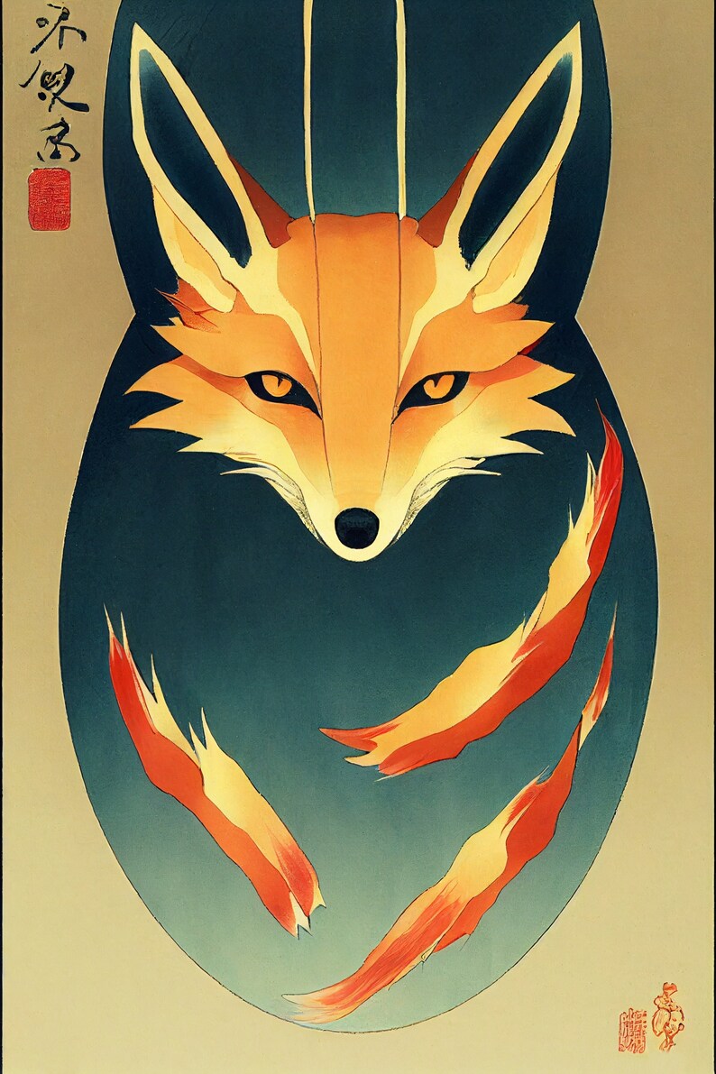 Kitsune Fox Demon - Digital Art - Japanese Mythology - Etsy