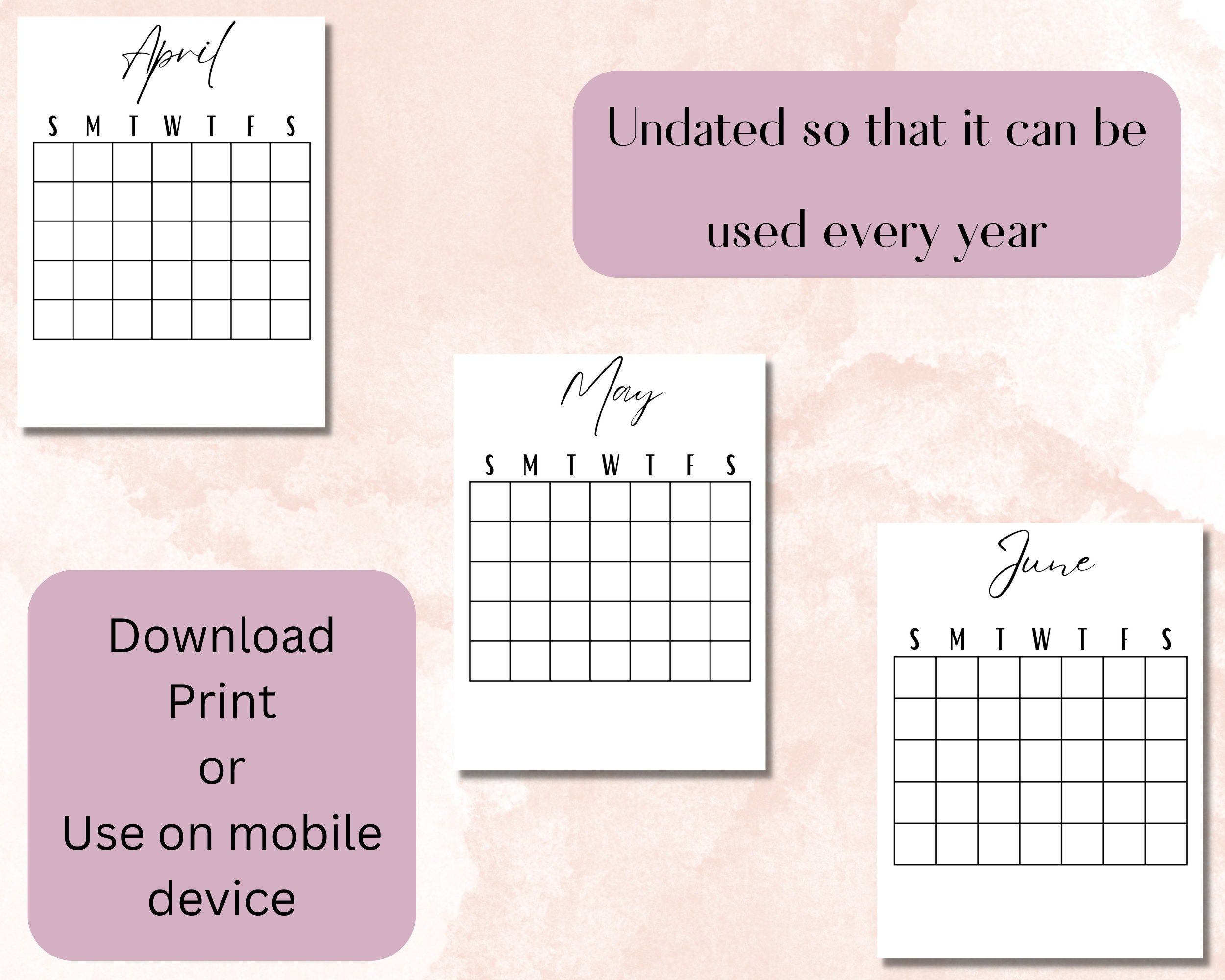 12 Month Digital Calendar - Etsy