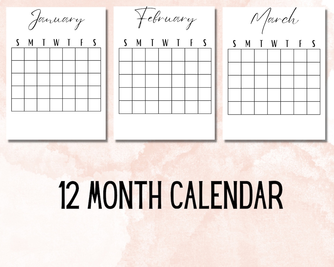 12 Month Digital Calendar - Etsy
