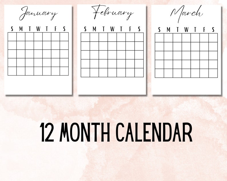 12 Month Digital Calendar - Etsy