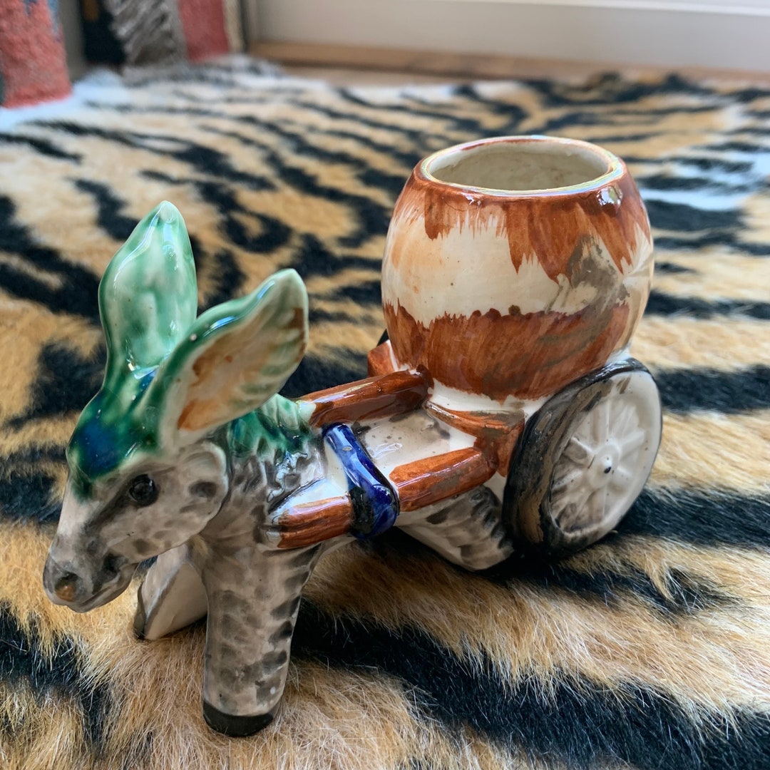 Small Vintage Hand Painted in Japan Ceramic Donkey Mule Pulling Cart ...
