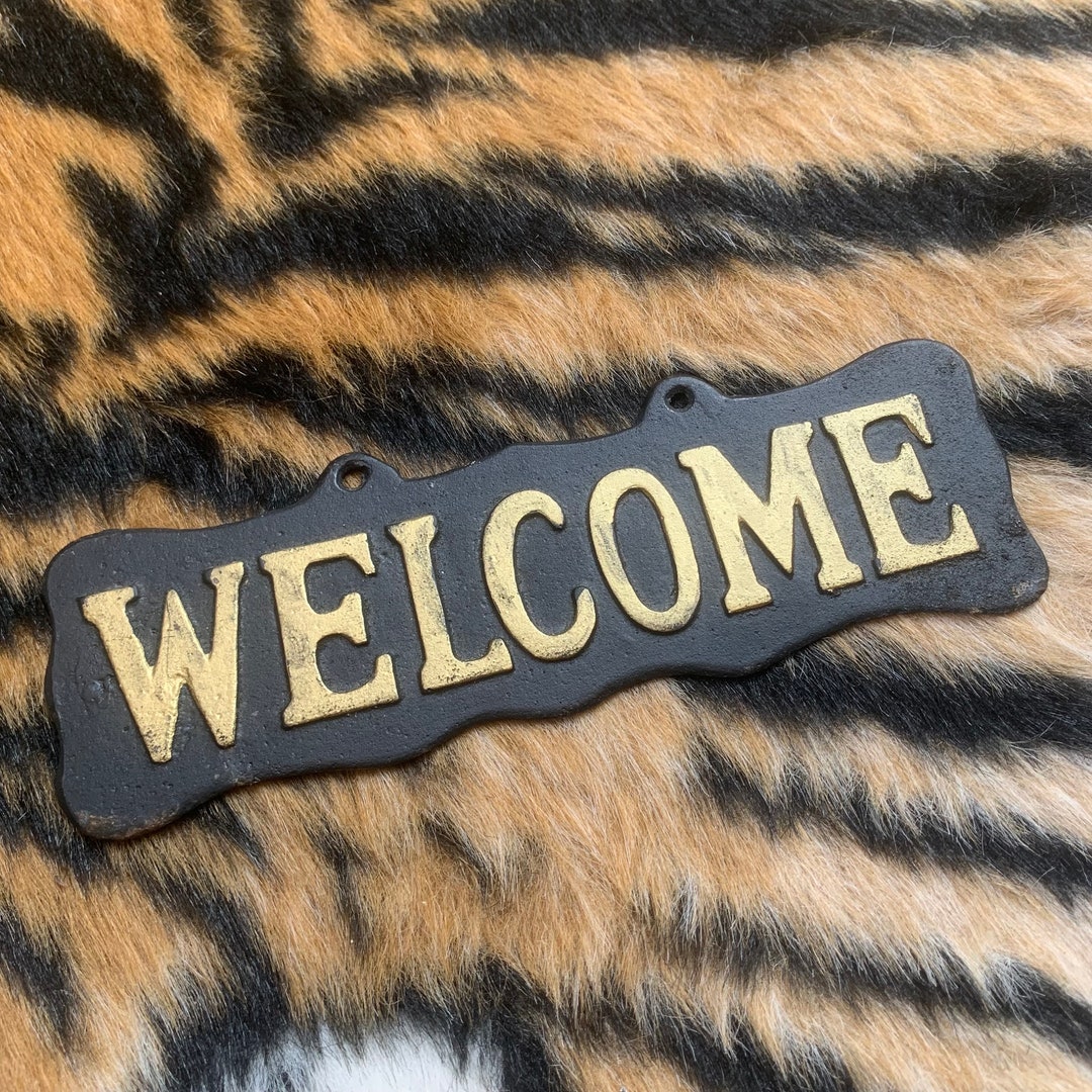 Vintage Double Sided Black Cast Iron Painted Gold Outdoor Hanging ...