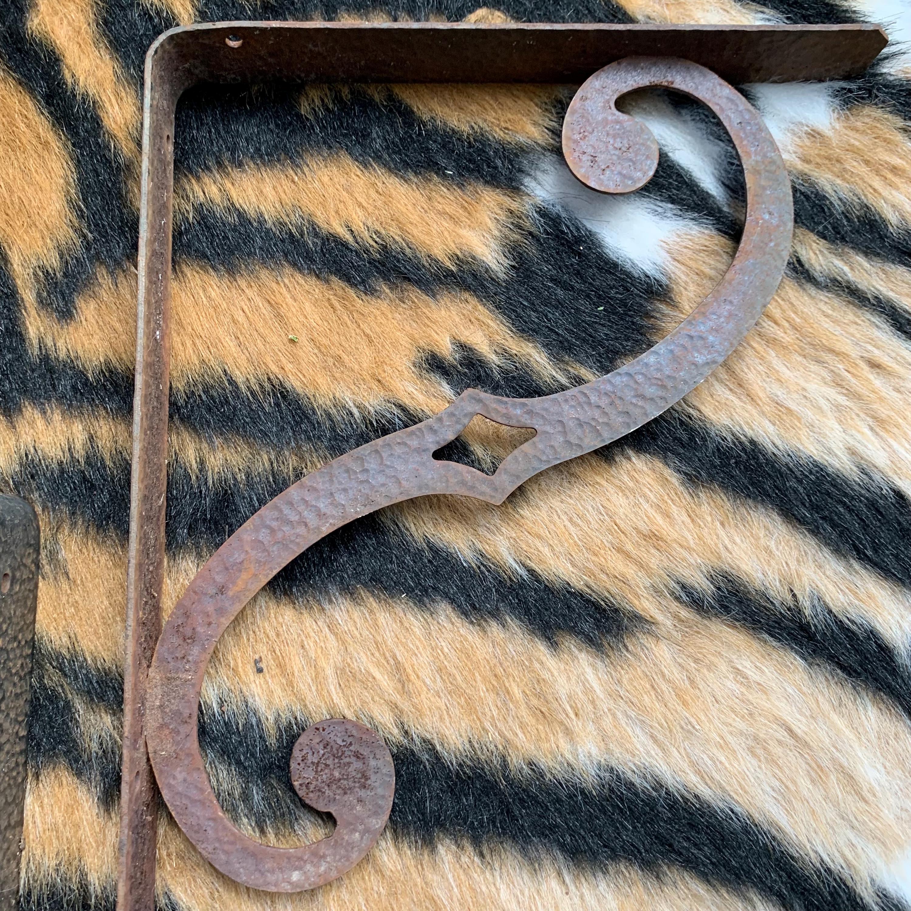 Set of 2 Large Vintage Ornamental Scroll Wrought Iron Metal Brackets ...