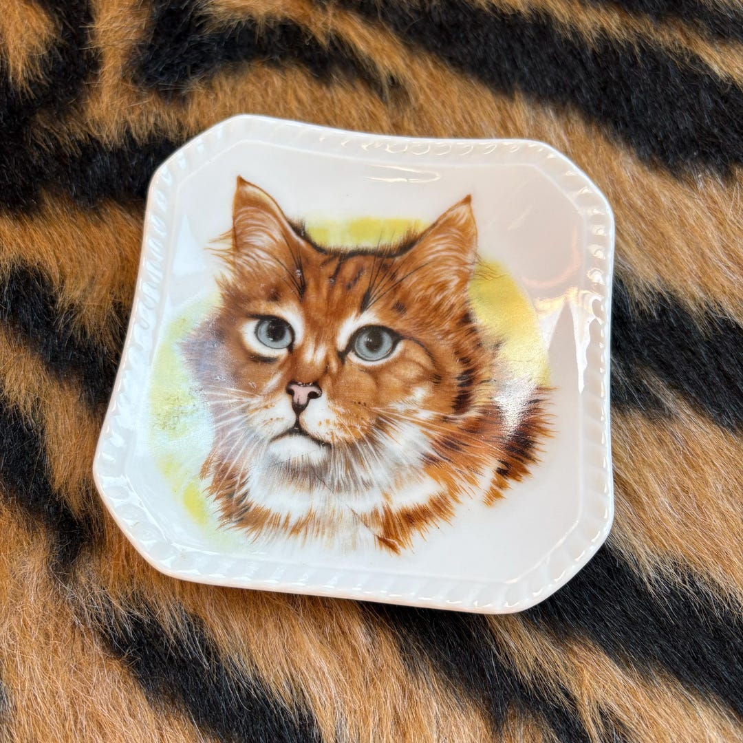 Vintage CM Inc. Chadwick Miller Small Square Porcelain Orange Cat Plate ...