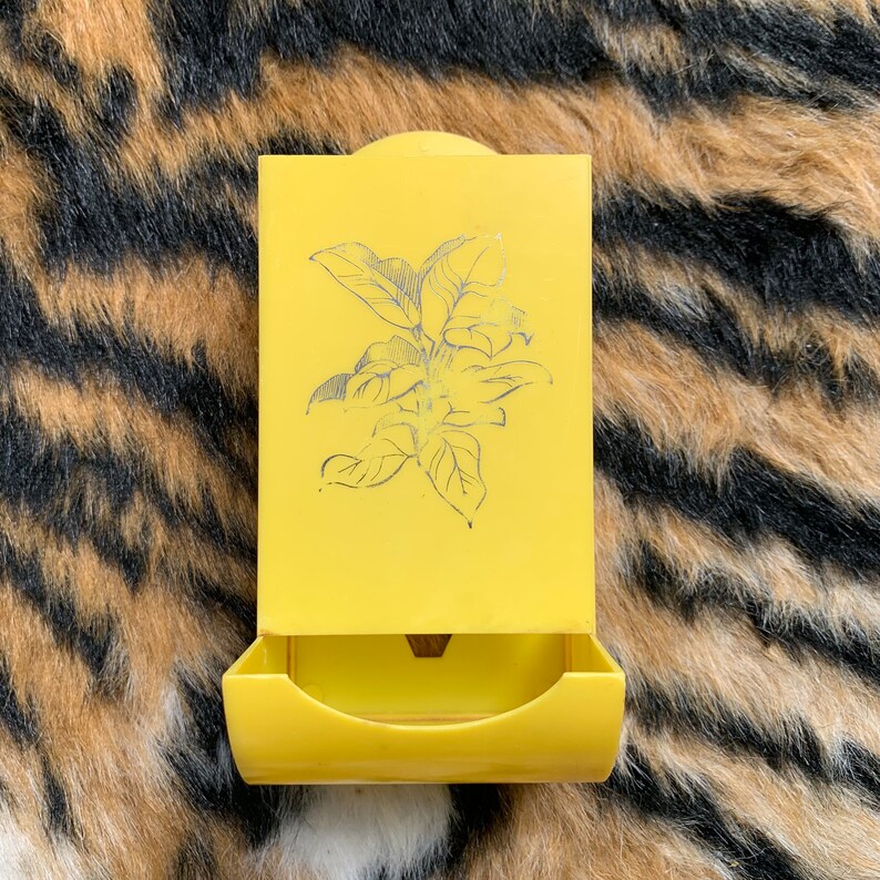 Vintage Yellow Plastic Botanical Wall Storage Matchbox Matches ...