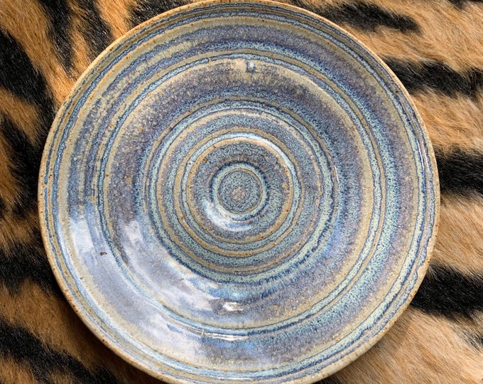Vintage 8” Handmade Stoneware Pottery Ocean Blue Round Plate Marked SSR ...