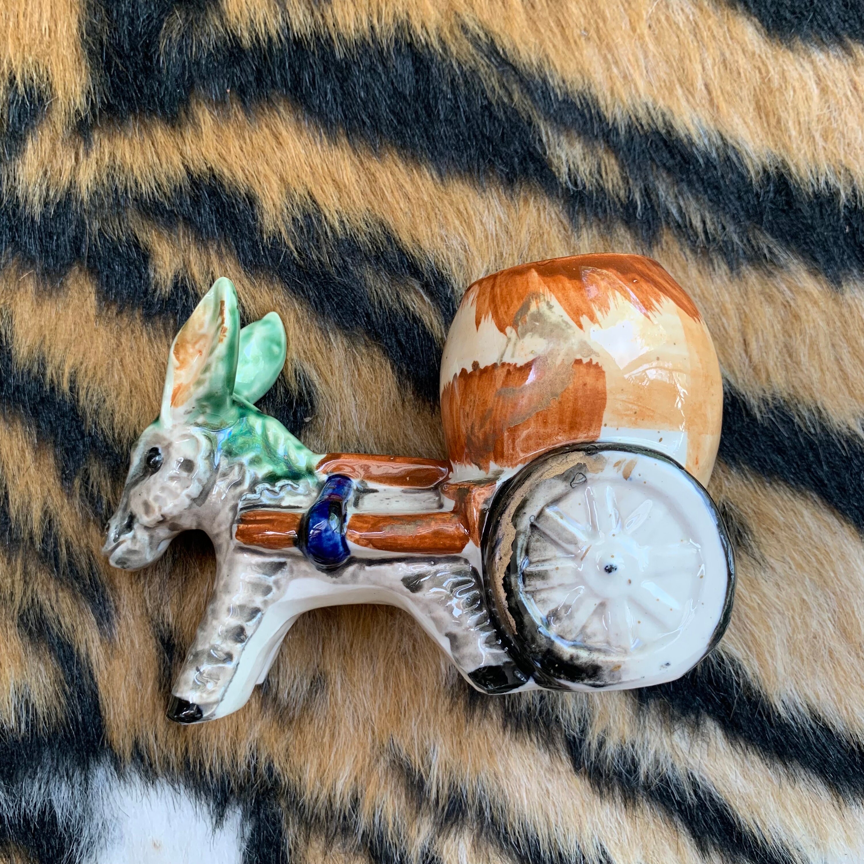 Small Vintage Hand Painted in Japan Ceramic Donkey Mule Pulling Cart ...