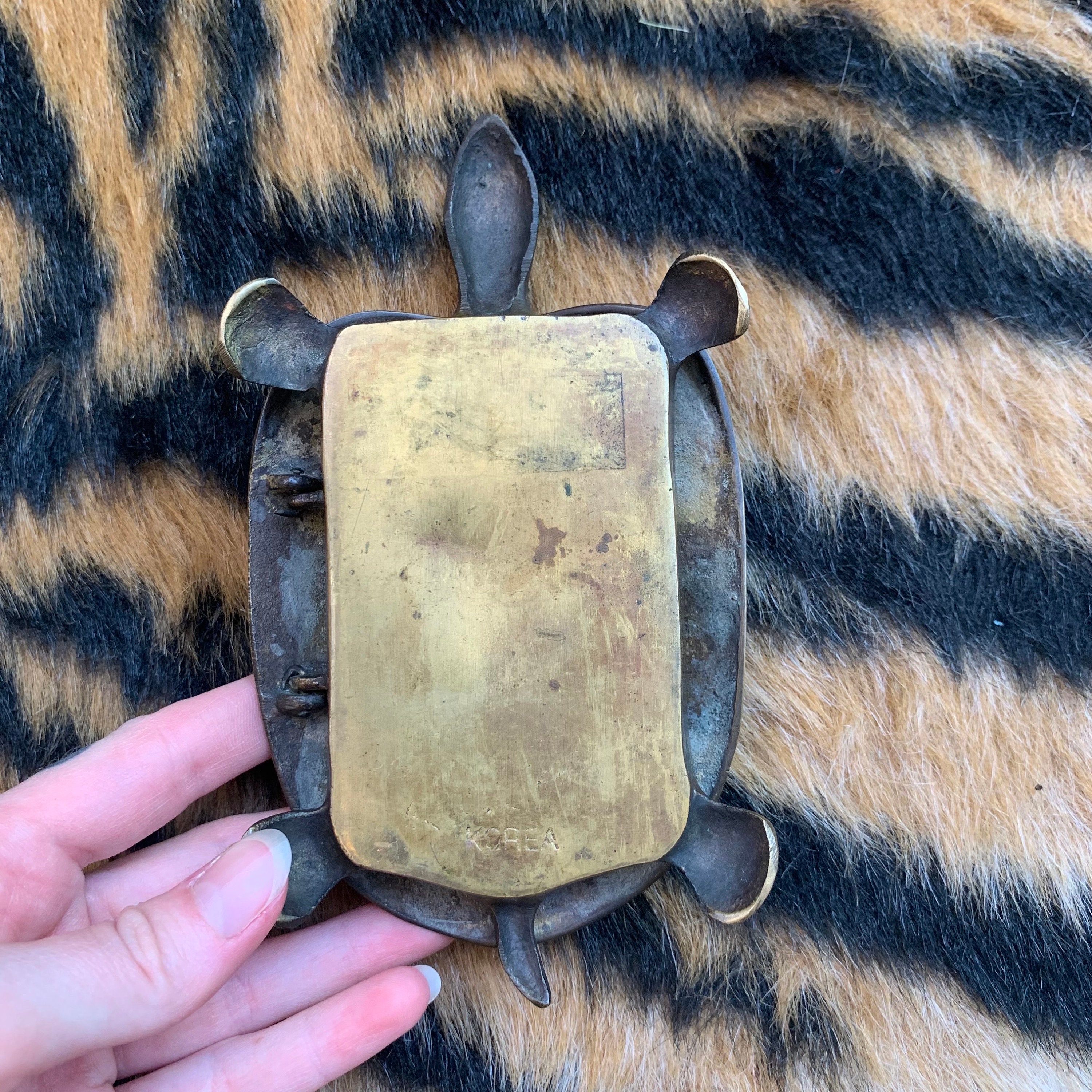 Vintage Mid Century Modern MCM Gold Tone Brass Turtle Tortoise Shaped ...