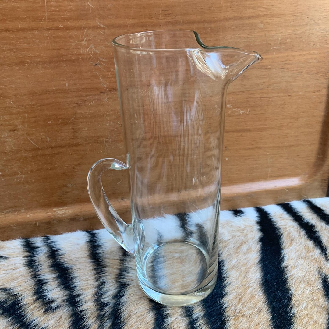 Vintage Mid Century Modern MCM Clear Glass Cocktail Pitcher Pinched ...