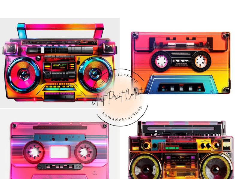 80s Boomboxes Cassette Tapes PNG 80s Clipart High Res - Etsy