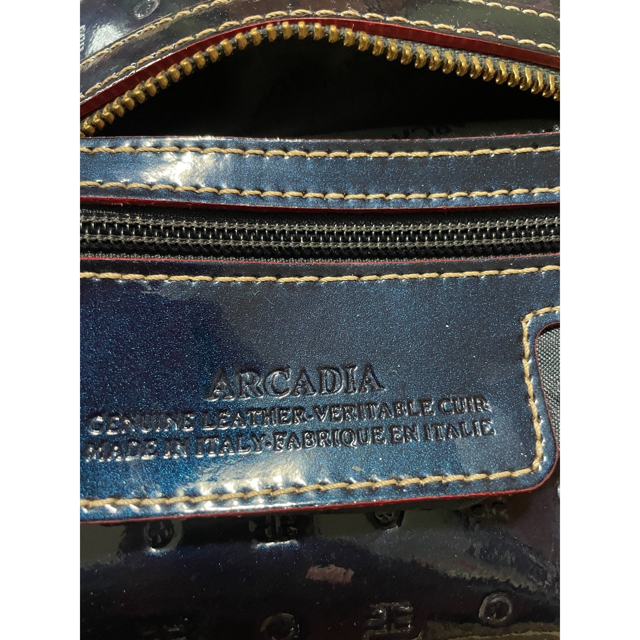 Authentic Arcadia Genuine Embossed Patent Leather Medium Ocean Blue Top Handle Satchel Bag With ...