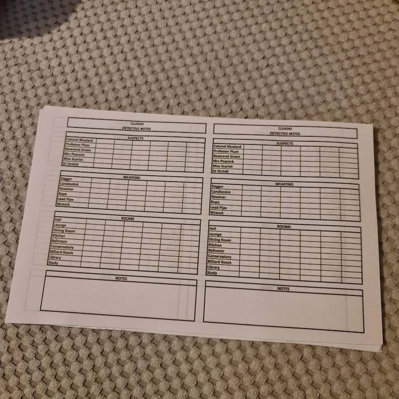 Cluedo Score Sheets, Score Cards - Etsy UK