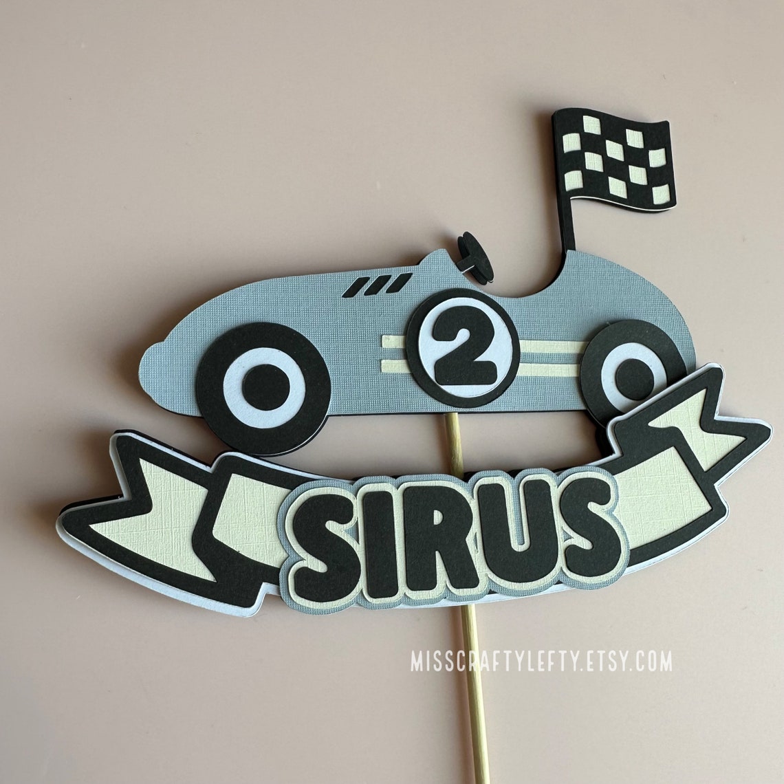 Dusty Blue Race Car Cake Topper Checkered Flag Party Decorations - Etsy