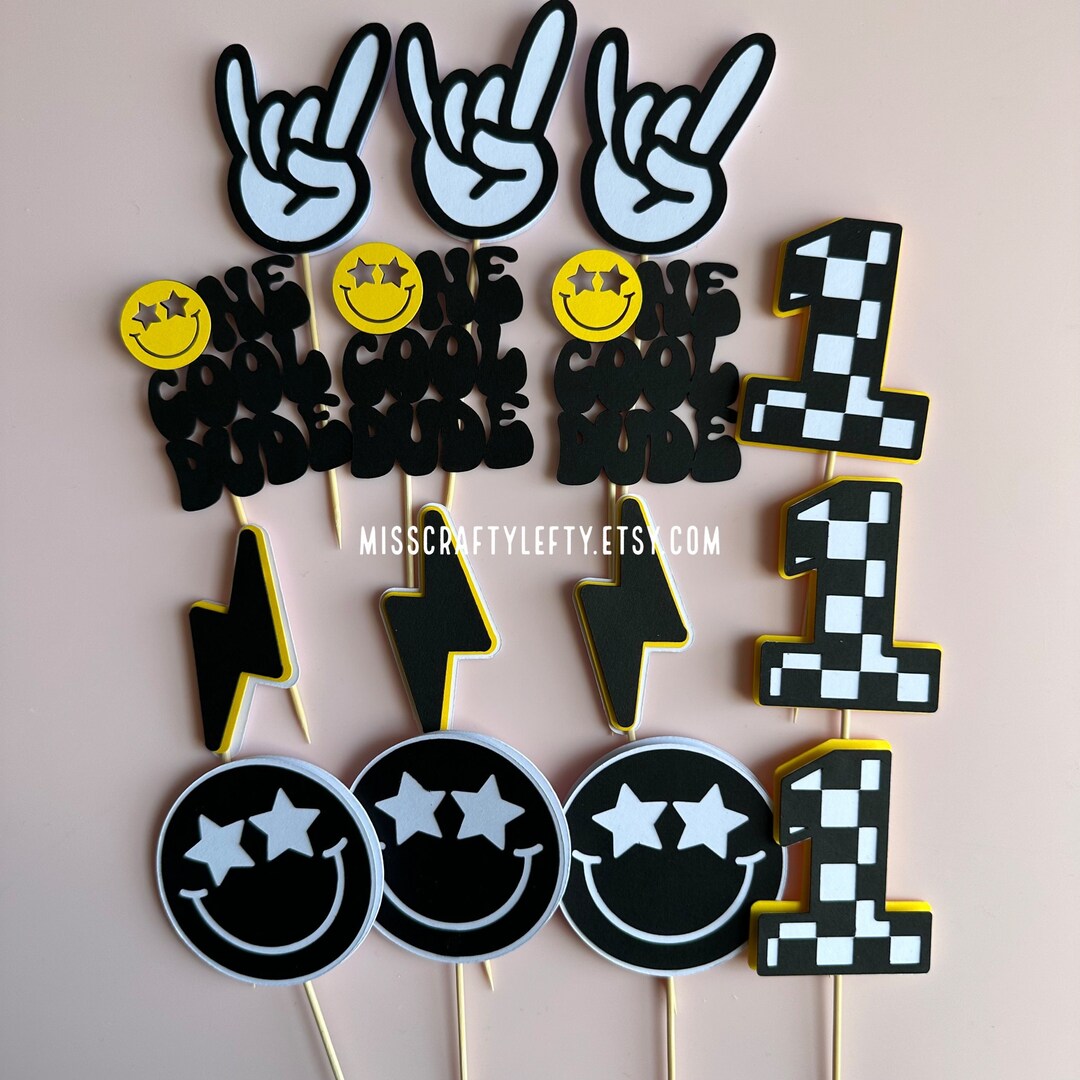 One Cool Dude Cupcake Toppers | RAD Party Decorations | Checkered Cake ...