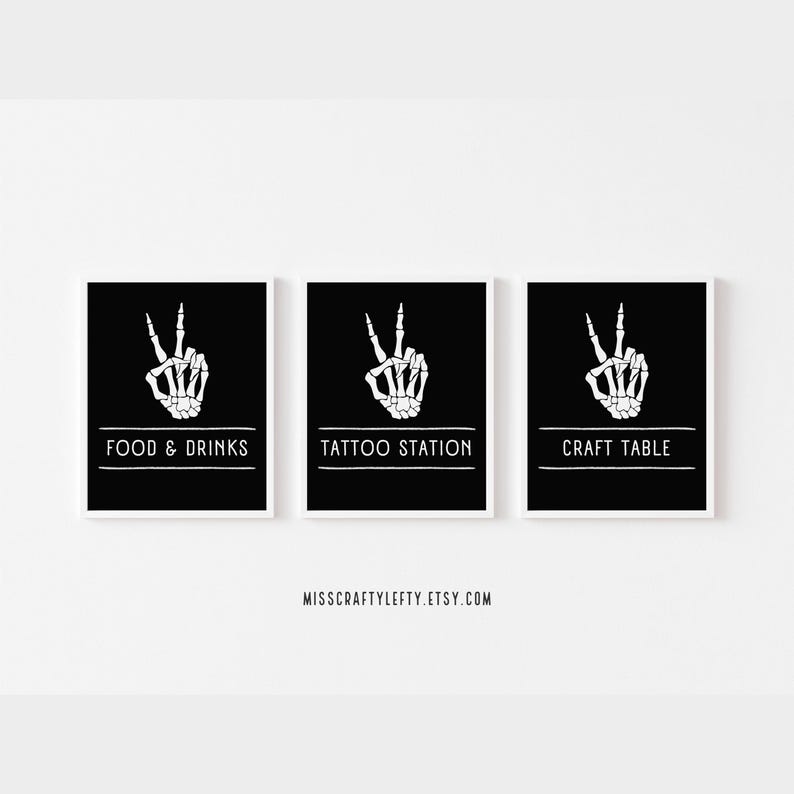Printable Bad Two the Bone Skeleton Hand Party Table Sign | Tattoo ...